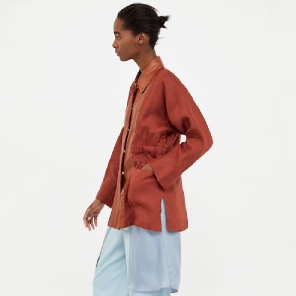 Zara | Jackets & Coats | Nwt Zara Leather Linen Jacket | Poshmark